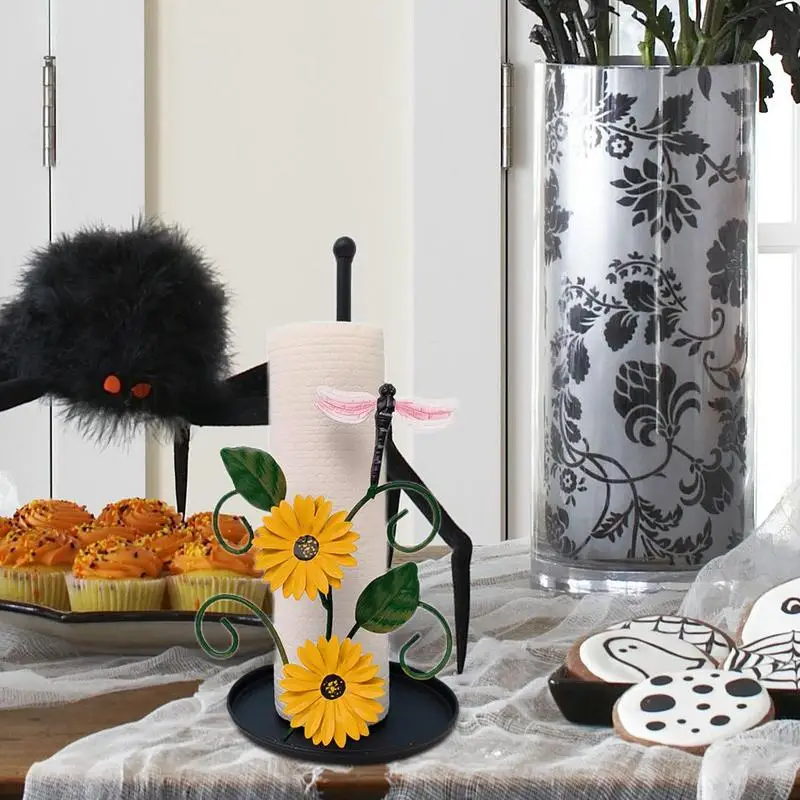 Kitchen-Vertical-Roll-Paper-Towel-Rack-Bathroom-Sunflower-Iron-Standing ...