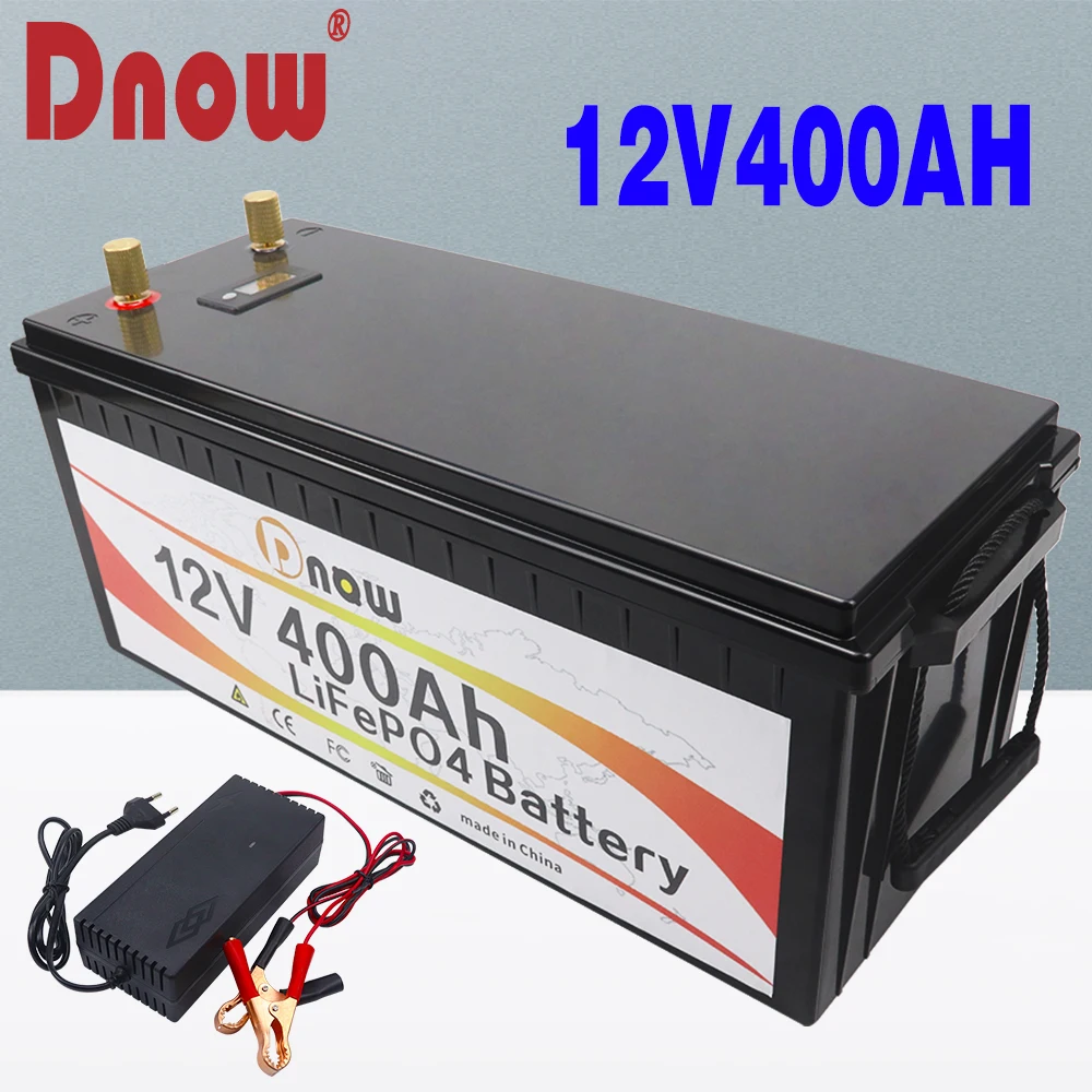 RV 캠핑카 골프 카트용 태양광 배터리, BMS 리튬 다리미 인산염 셀 내장, 12V 400AH 300AH 200AH 100Ah LiFePo4, 충전기 포함