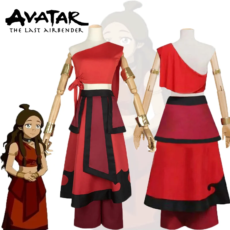 Avatar-The-Last-Airbender-Katara-Cosplay-Costume-Red-Dresses-Uniform ...