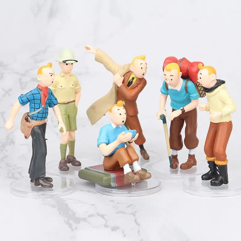 6Pcs/Set Cartoon The Adventures of Tintin Action Figures Doll Comic ...