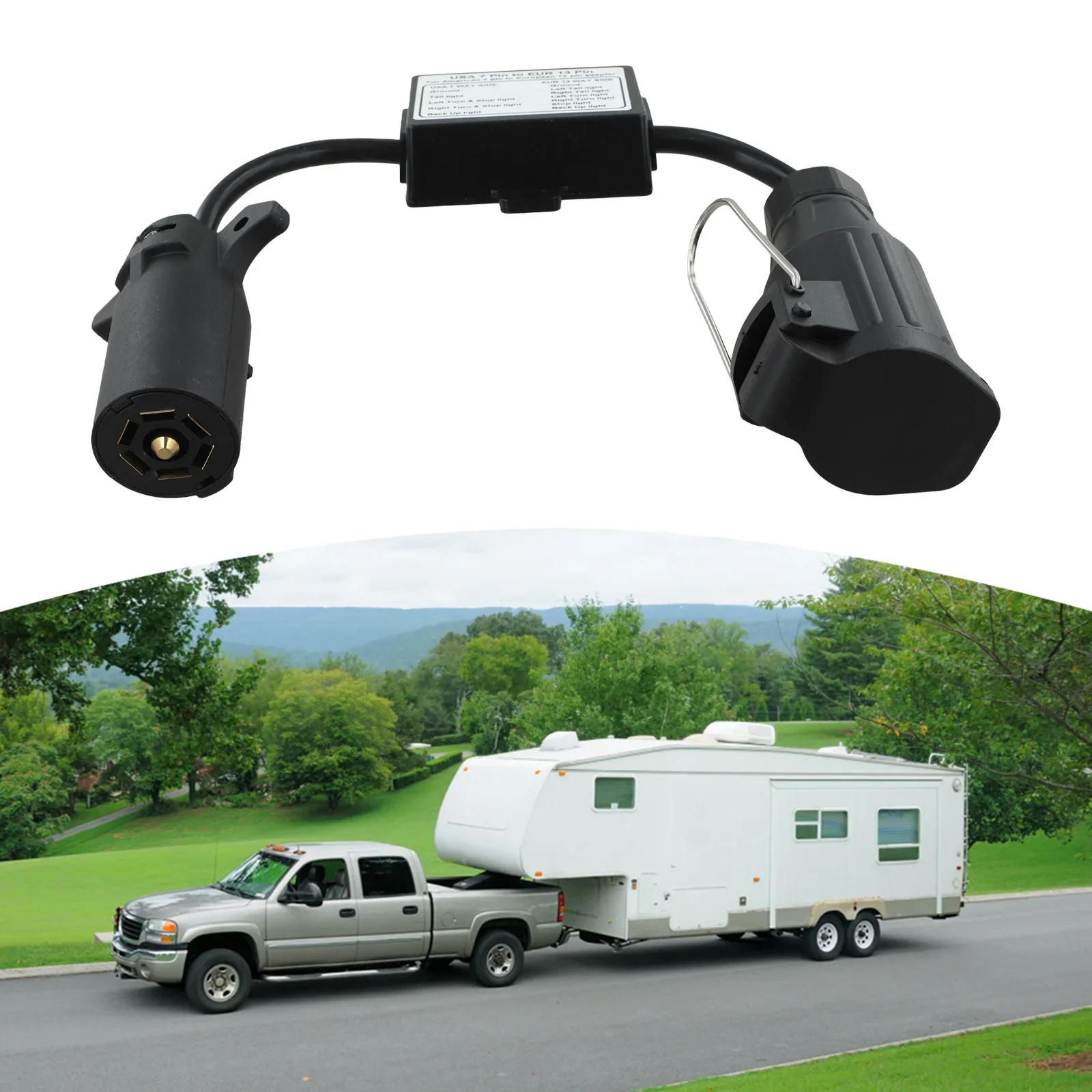 7 Blade RV To 7 Pin Trailer Connector Towbar Towing Plug Adapter USA To ...
