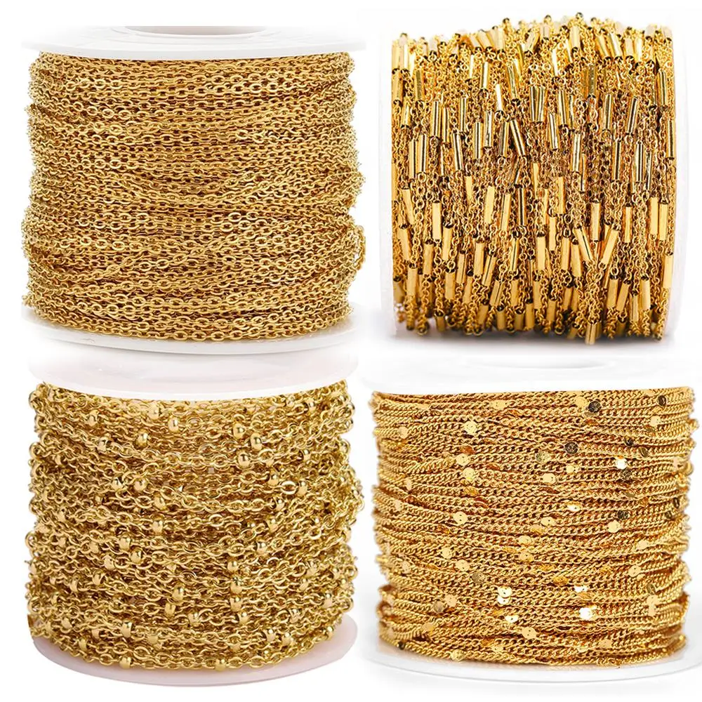 2Meters-Stainless-Steel-Tube-Beads-Ball-Gold-Color-Cable-Chains-for ...