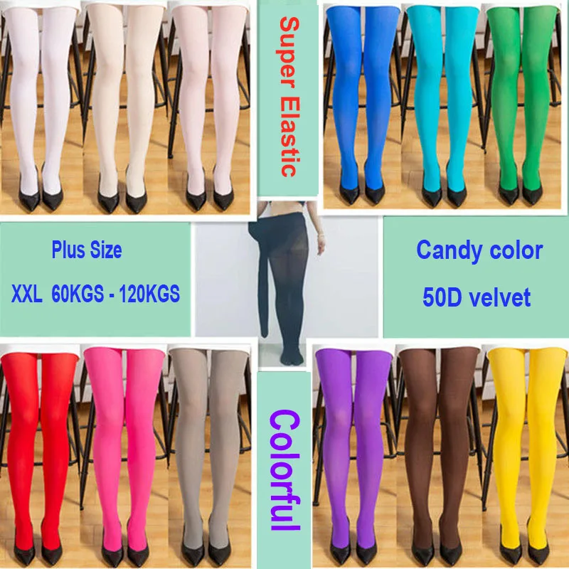 Plus-Size-Woman-Sexy-Pantyhose-Spring-Autumn-Candy-Color-Multicolor-50D ...