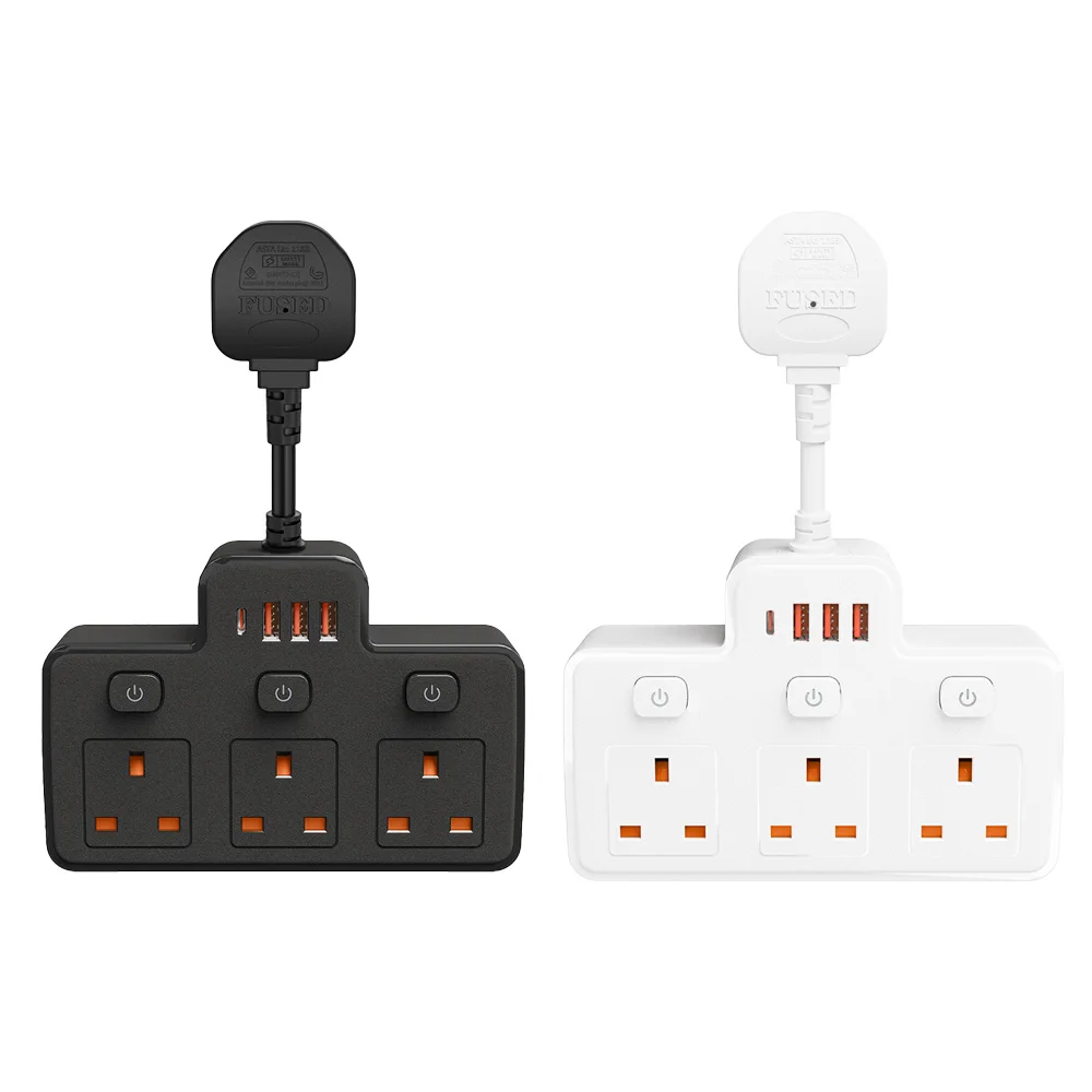 UK Plug AC Power Strip Wall Mounted Independent Switch Socket European ...