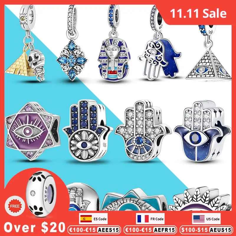 Egyptian-Pyramid-Mummy-Pharaoh-Charms-925-Silver-Protective-Hamsa ...
