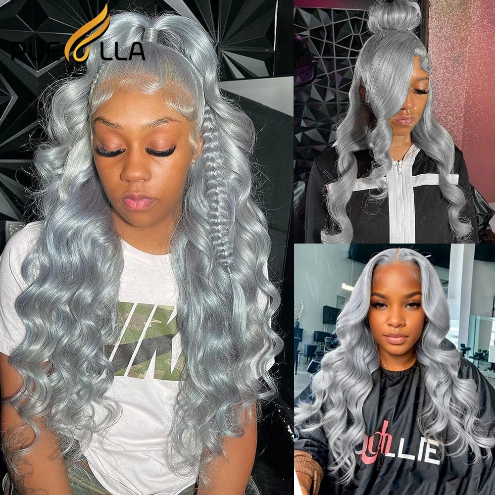 Body-Wave-Gray-Colored-HD-Lace-Front-Wig-Remy-Human-Hair-Preplucked ...