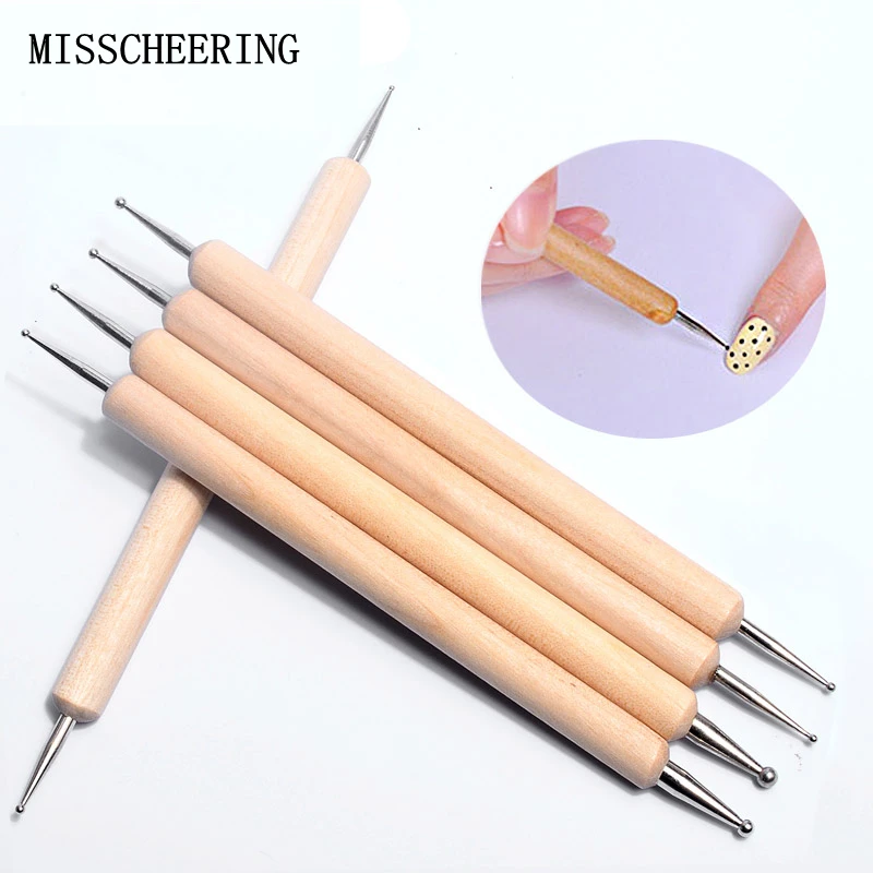 5 Pcs/Set 2 Way Wooden Dotting Pen DIY Rhinestones Picker Nail Art Pen ...