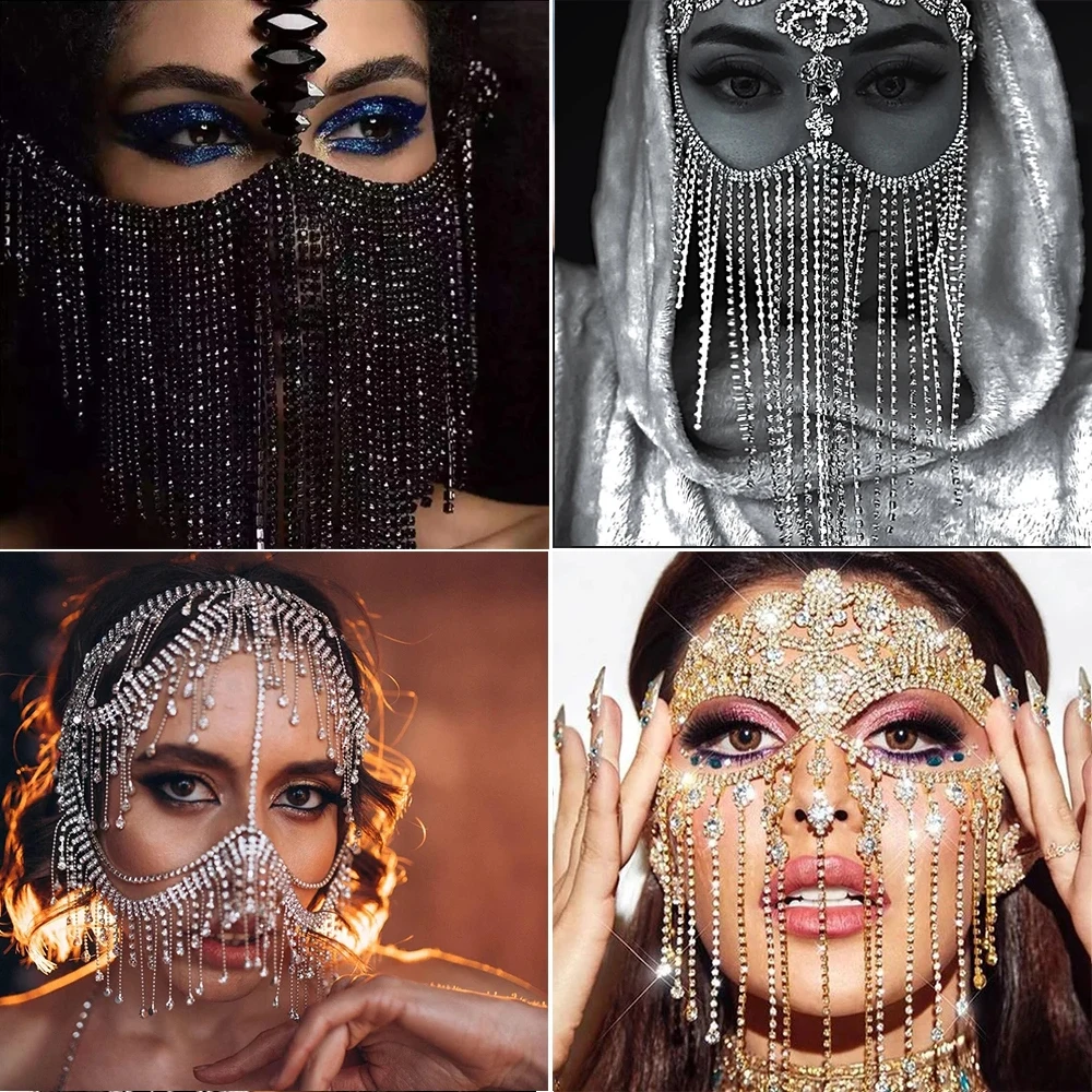 Fashion-Charming-Rhinestone-Tassel-Veil-Masks-for-Women-Bohe-Face ...