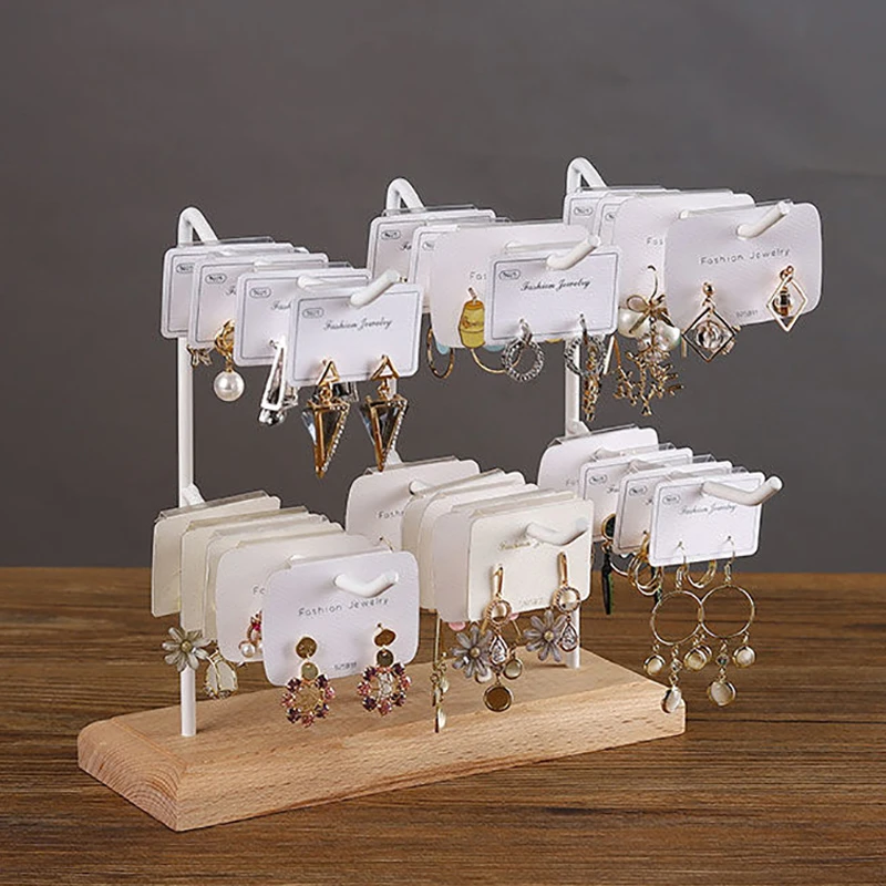 Jewelry Display Stand Steel Metal Earring Stud Rack Wooden Necklace ...