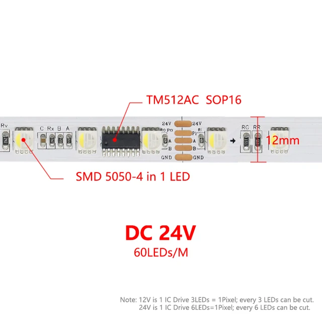 DMX Addressable DMX512 LED Pixel Light Strip RGBW RGBWW 4 in 1 SMD 5050 ...
