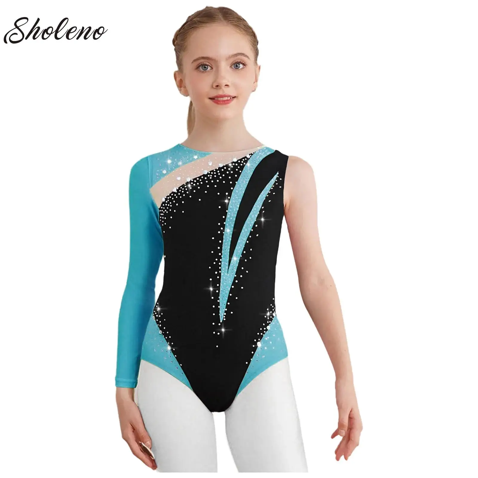 Kid Girls Shiny Rhinestone Ballet Dance Leotard Sparkly Figure Skating ...