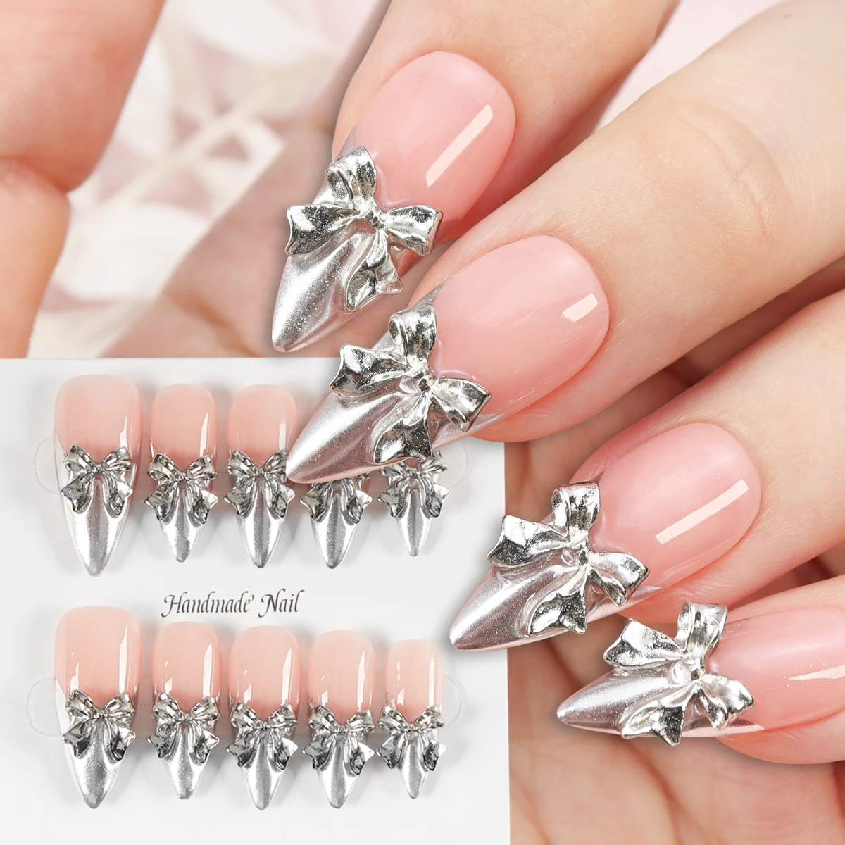 10pcs-Almond-Shaped-Metallic-Glossy-Press-On-Manicure-Full-Coverage ...