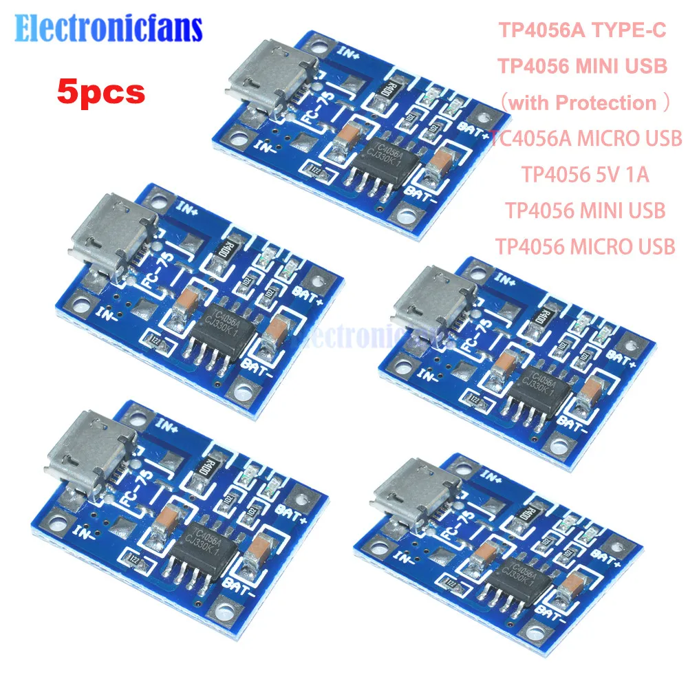 5PCS 5V 1A Micro USB 18650 Type-c Mini Lithium Battery Charging Board ...