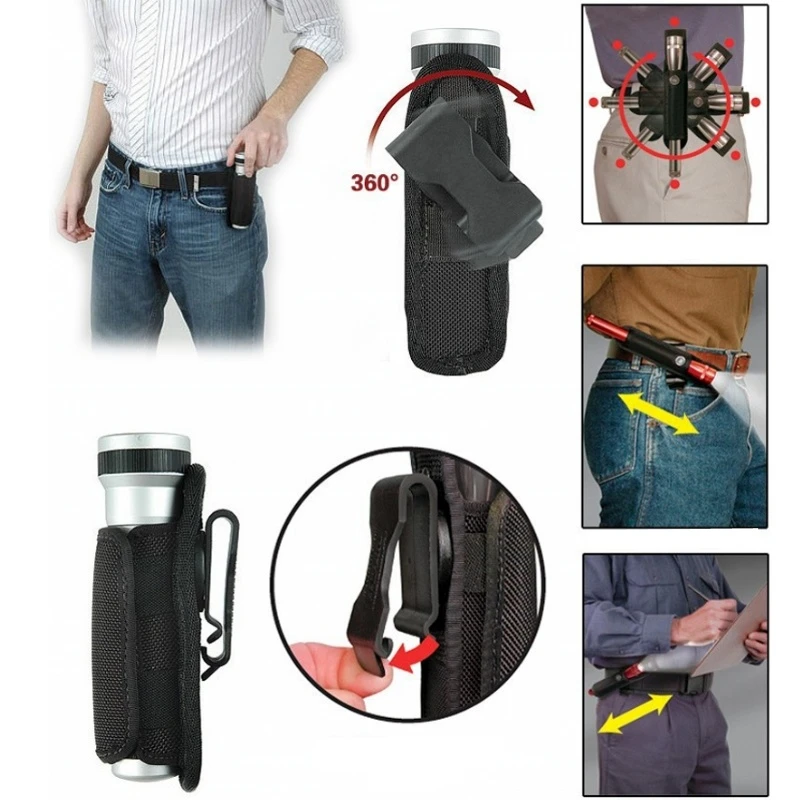 Tactical Molle Flashlight Pouch Holster 360 Degrees Rotatable Belt Clip ...