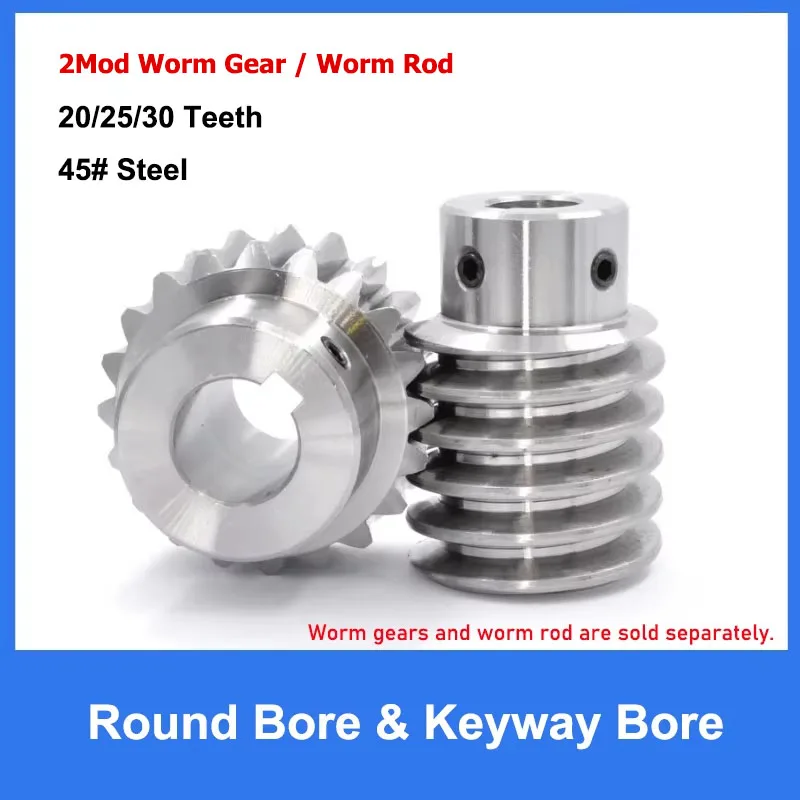 1Pcs 2M Worm Gear Wheel / Worm Rod 45# Steel 2 Modulus 20/25/30 Teeth ...