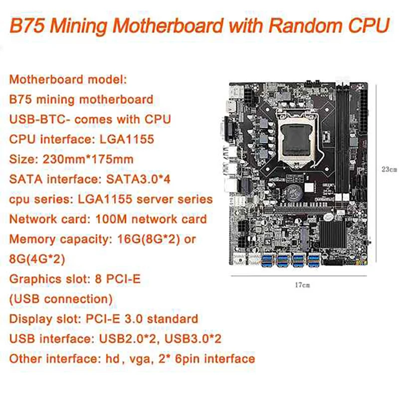 B75 8 Card BTC Mining Motherboard 8X USB3.0PCIE LGA1155 DDR3 RAM SATA3.0G620 CPU4PIN To 6PIN ...
