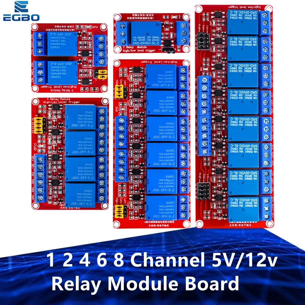 EGBO 1 2 4 6 8 Channel 5V/12v Relay Module Board Shield with ...