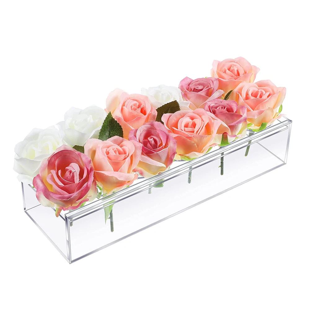 Rectangular Centerpiece Containers 16 Inches Long Clear Acrylic Flower