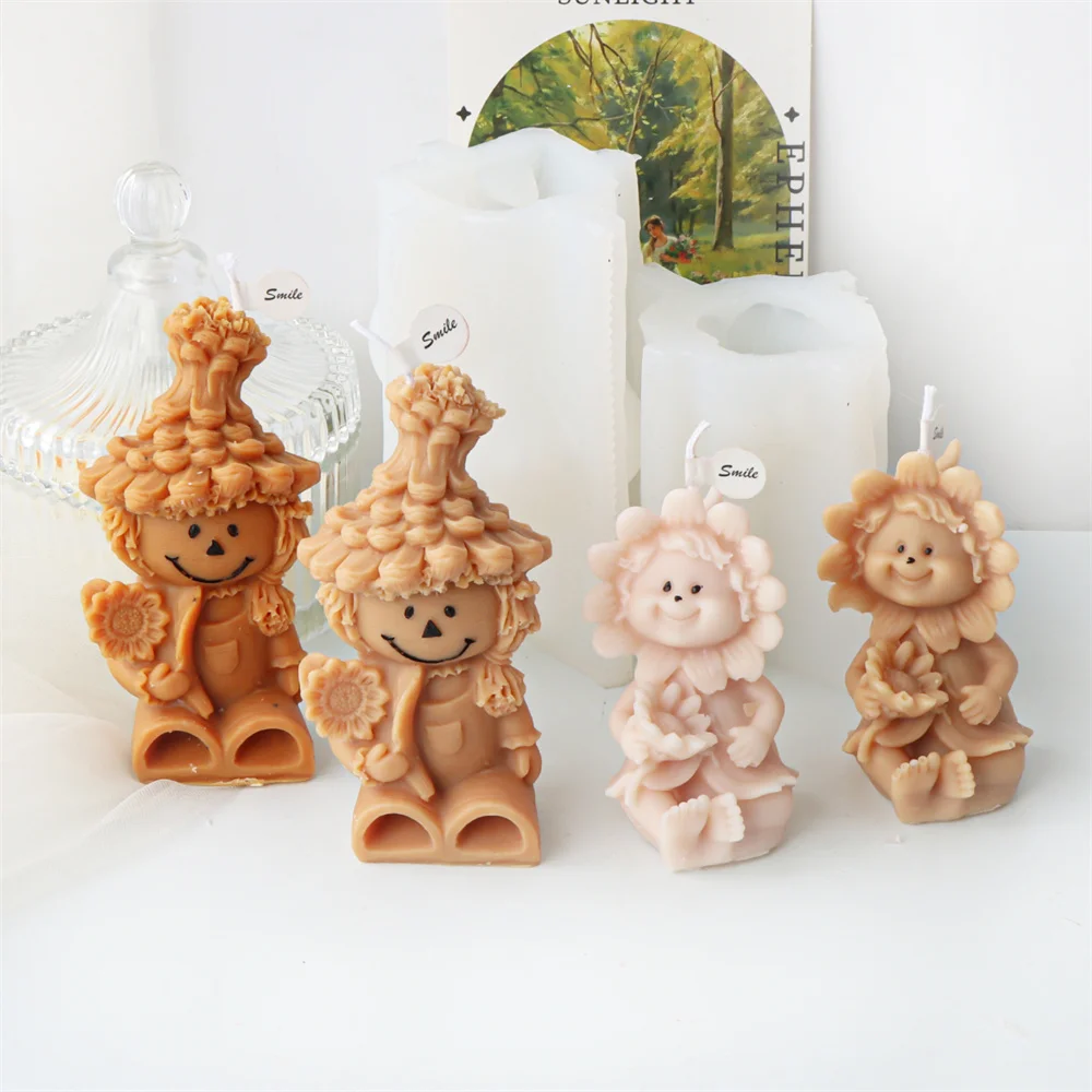 Sunflower-Girl-Candle-Mold-Silicone-Scarecrow-Girl-Scented-Soap-Mold ...