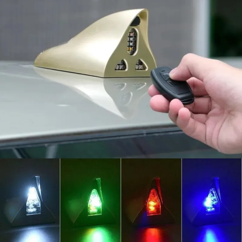 Solar Magnetic Car Antenna Anti Collision Light Shark Fin Roof Tail ...