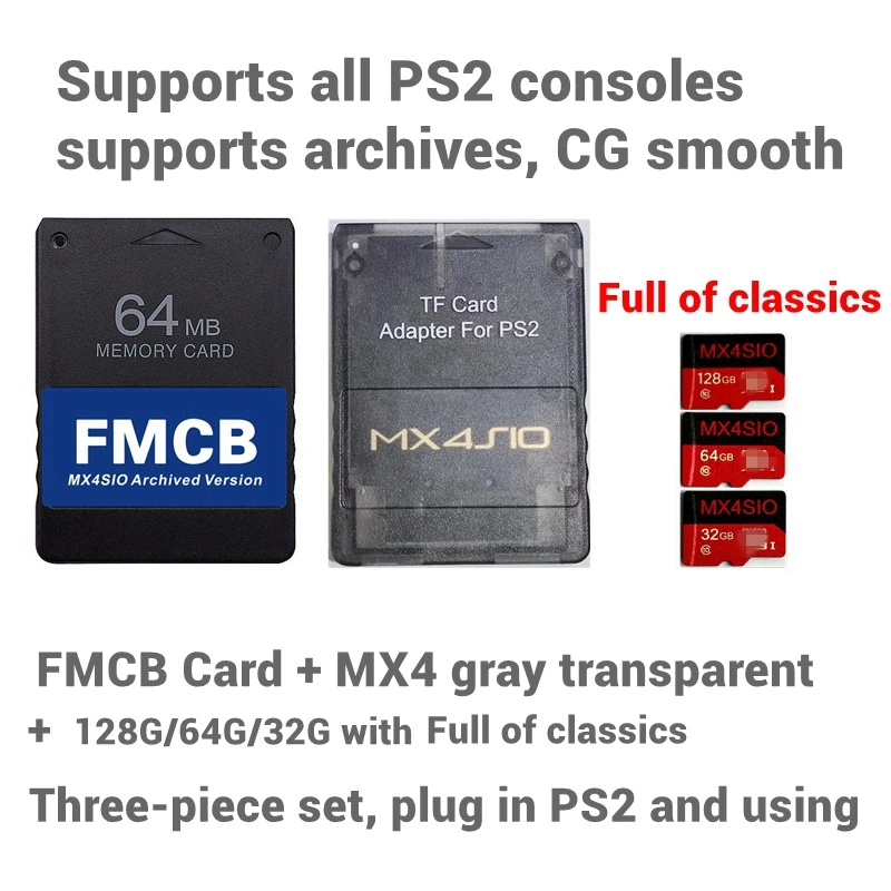 128G 64G PS2 ISO + MX4SIO TF Adapter For PS2 All Consoles+Free Mcboot ...