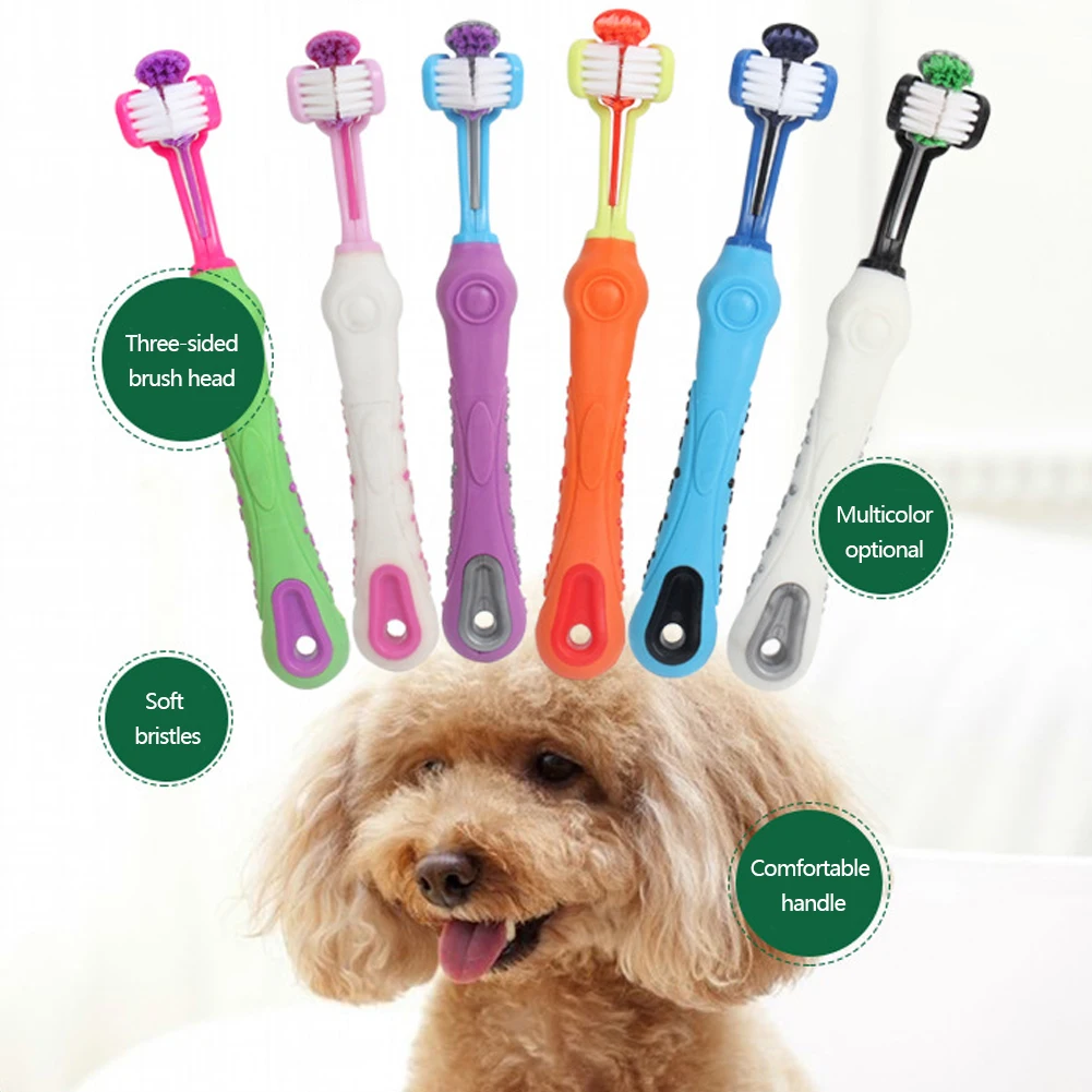 Three Sided Pet Toothbrush Three-head Multi-angle Toothbrush Cleaning ...