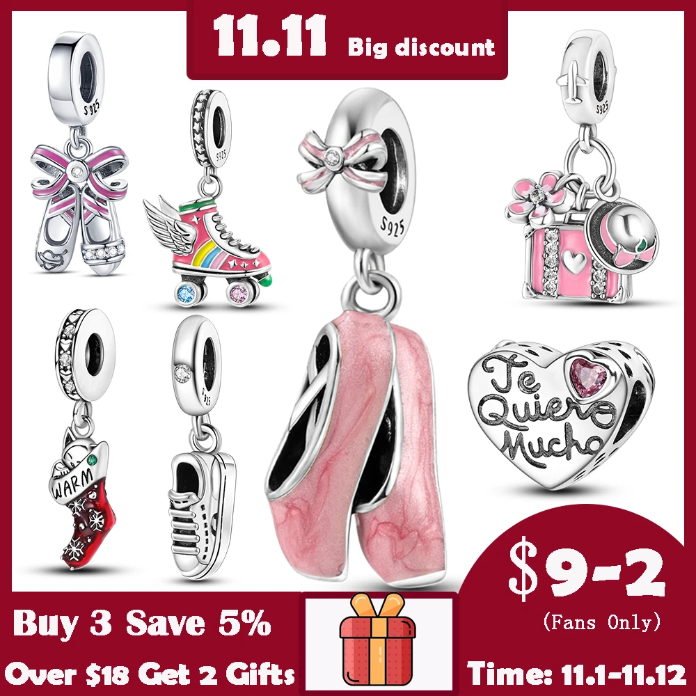 2022 New Silver 925 Pink Ballet Shoes Pendant Charm Fit Original ...