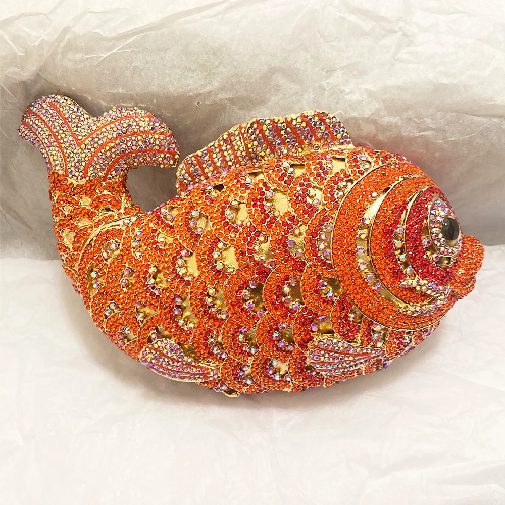 Red/Orange Fish Crystal Mini Evening Bag Diamond Women Dinner Purses ...