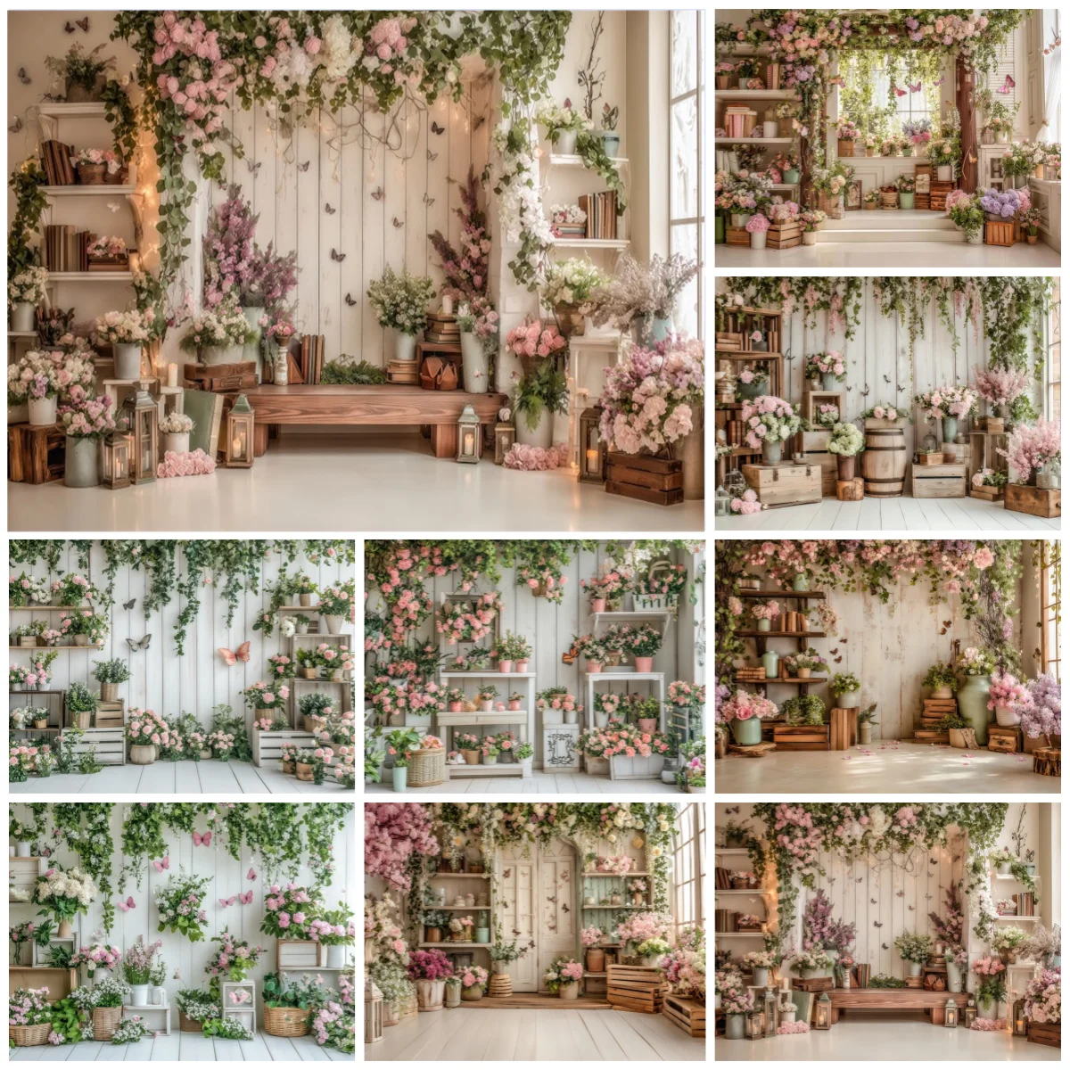 Enchanted Floral Library Backdrop Pink Bloom Green Vine Decor For ...