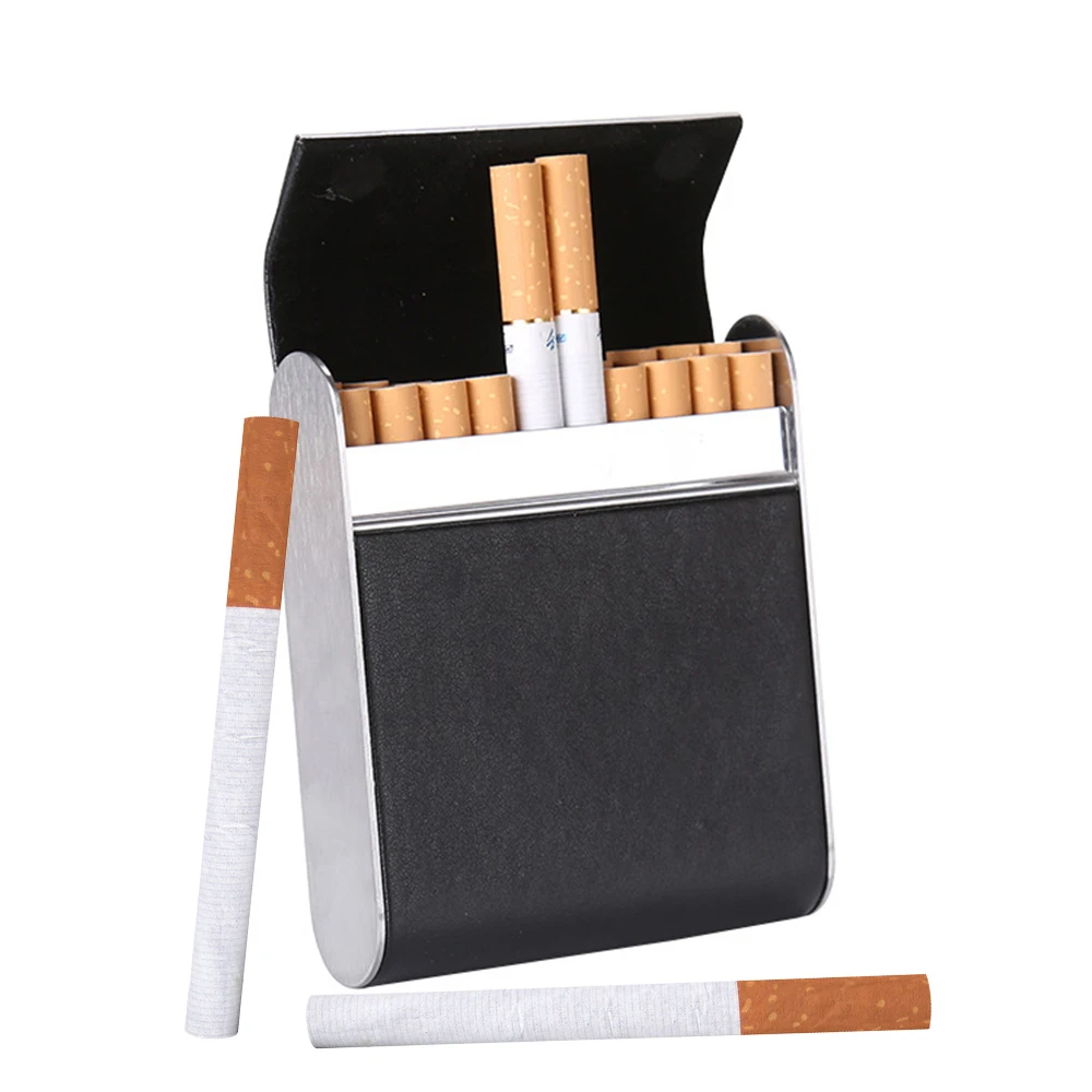 Pu Cigarettes Case Stainless Steel Flip Cover Hold 20pcs 84mm Cigarette ...