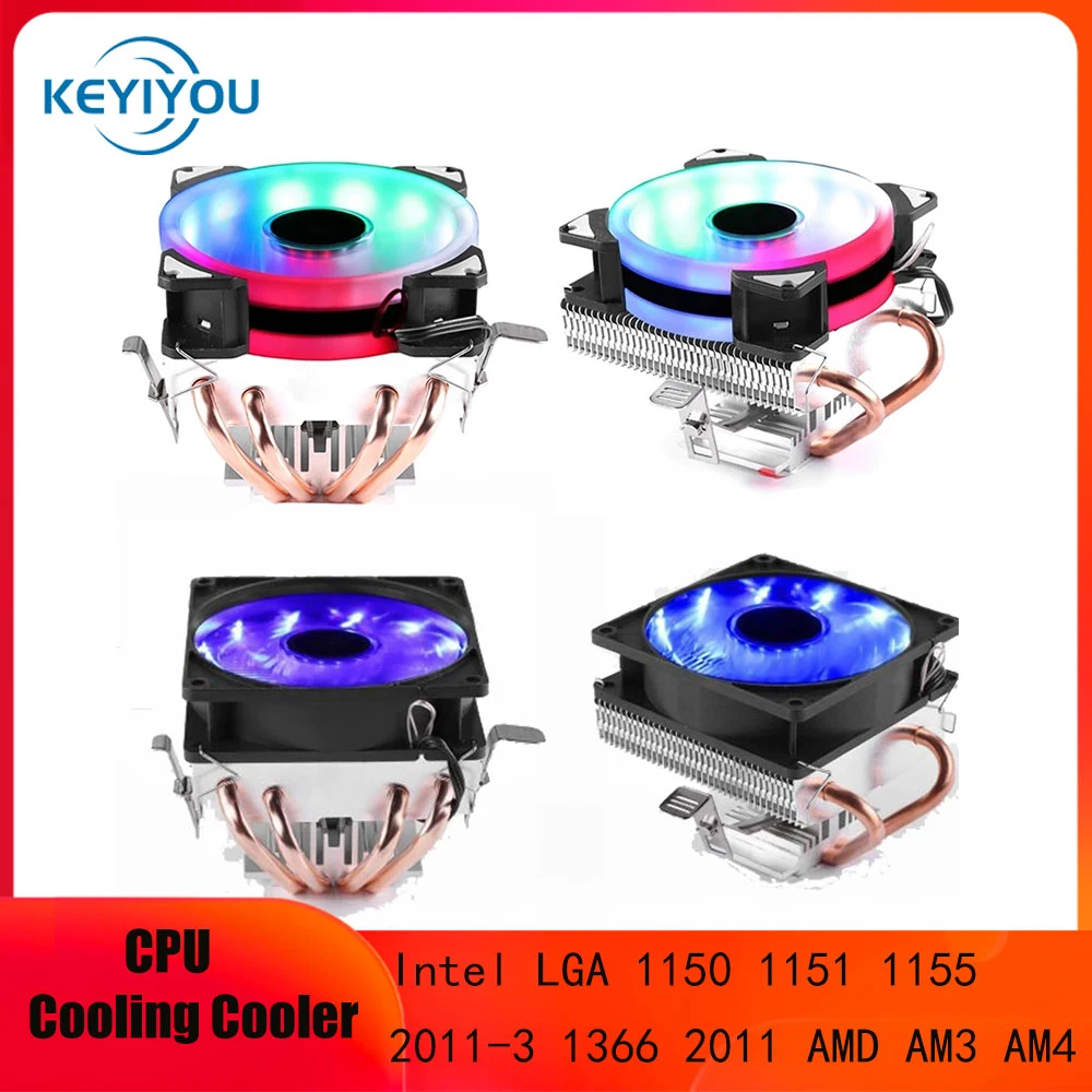 3PIN 9CM Cooling Fan RGB LED CPU Cooler Heatsink With 4 Heatpipe 2 ...