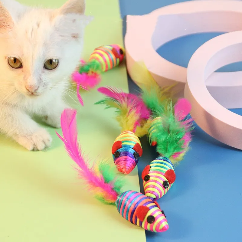 Random Rainbow Color Mouse Cat Toy Interactive Chewing Scratch Toys ...