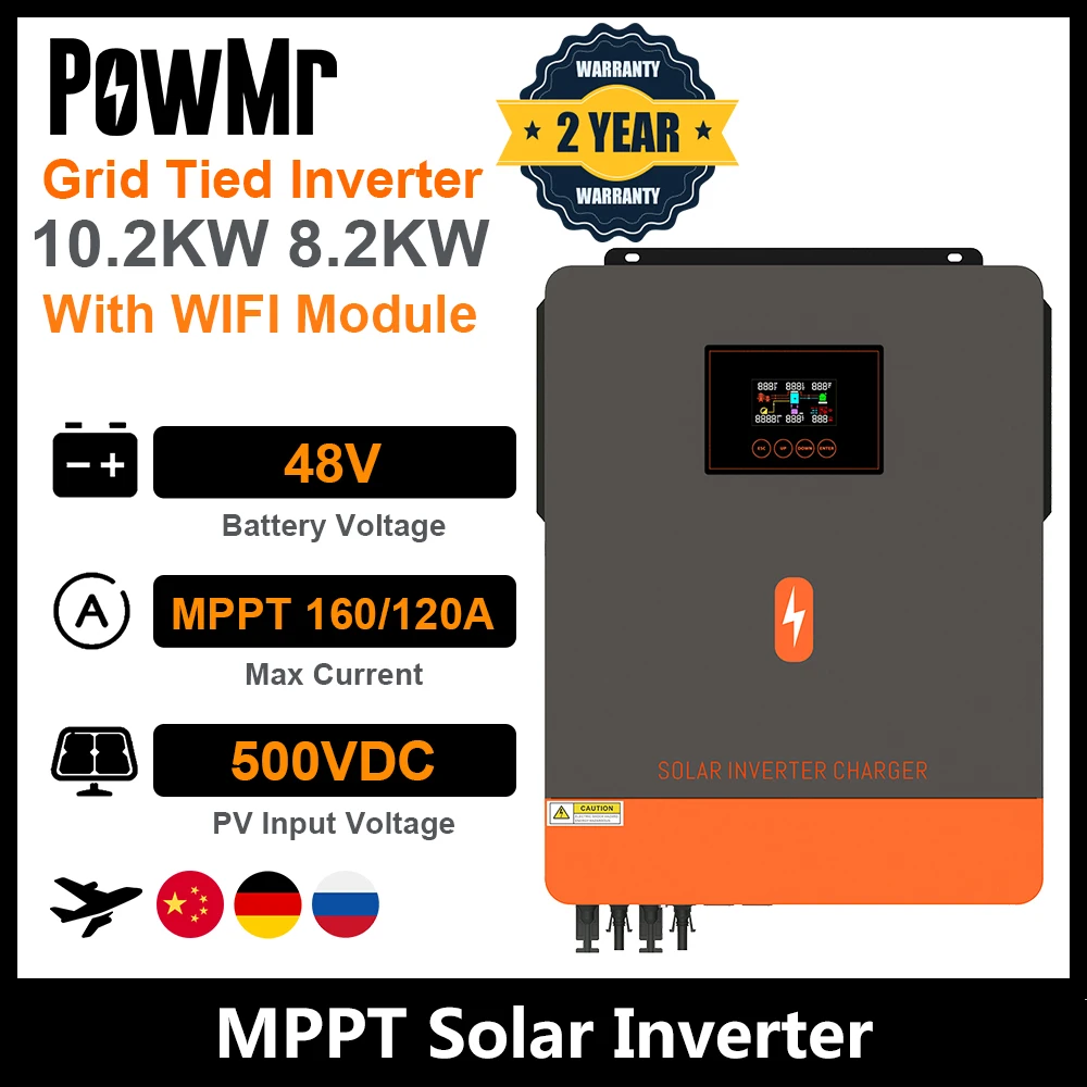 PowMr 10.2KW 8.2KW 6.2KW Hybrid Solar Inverter With Grid Tie&on Grid Function And MPPT 160A 120A ...