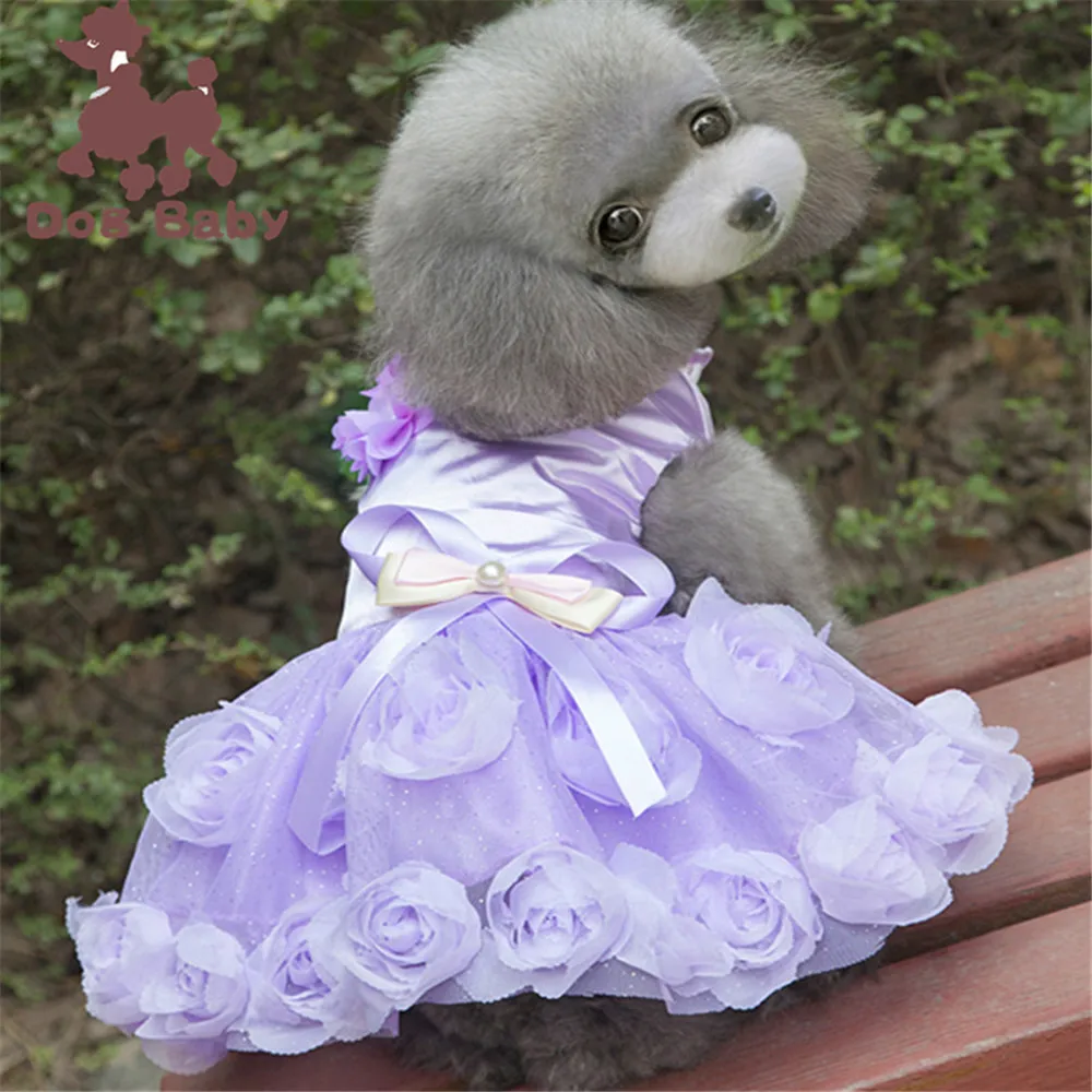 Rose Tutu Puppy Cat Summer Skirt Elegant Pet Dog Party Dresses Wedding ...