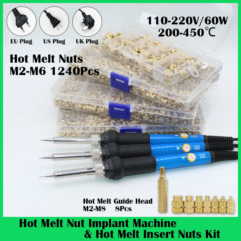 Brass-Insert-Nut-Iron-Tip-Hot-Melt-Knurled-Thread-Heat-Injection ...