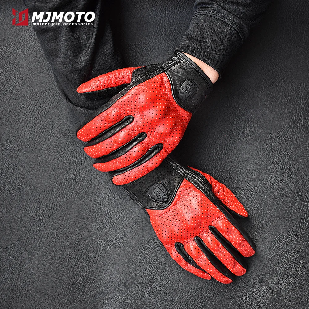 Vintage Leather Motorcycle Riding Gloves Man Breathable Retro Motocross ...