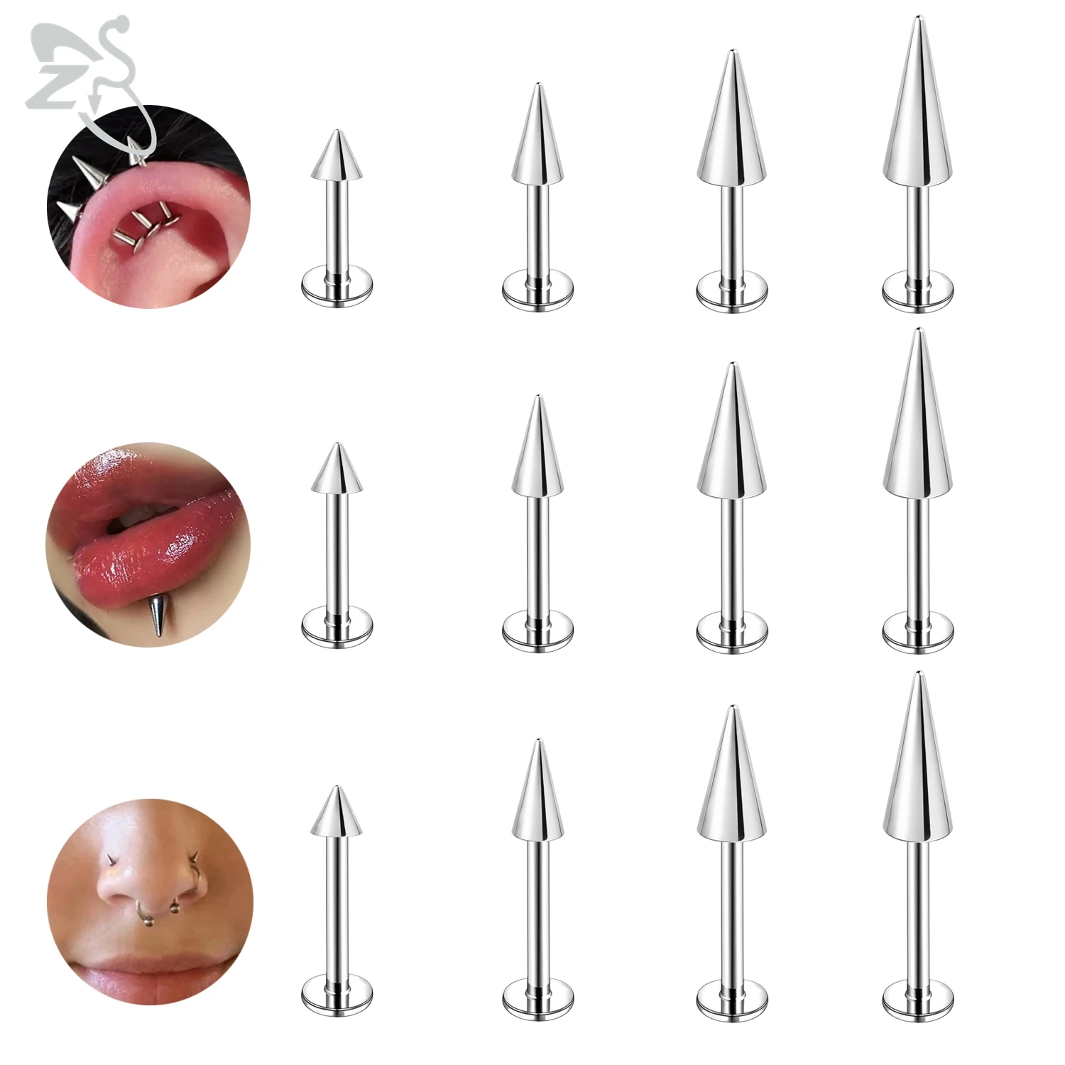 ZS-1-PC-16G-18G-Punk-Stainless-Steel-Long-Spike-Labret-Lip-Piercing ...