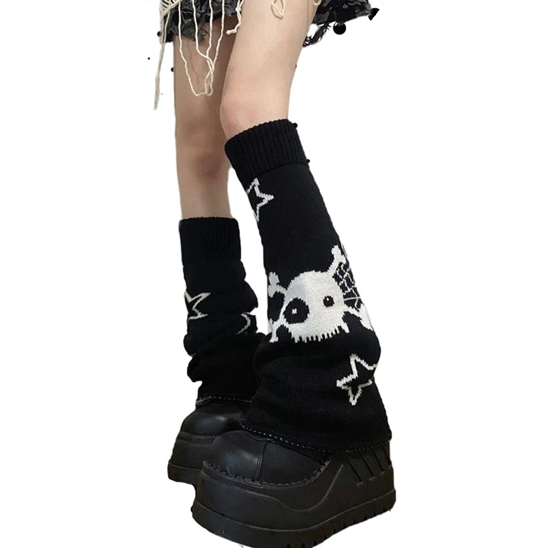 Asymmetric-Skeleton-Socks-Y2K-Wide-Leg-Socks-Knitted-Warm-JK-Girls-Long ...