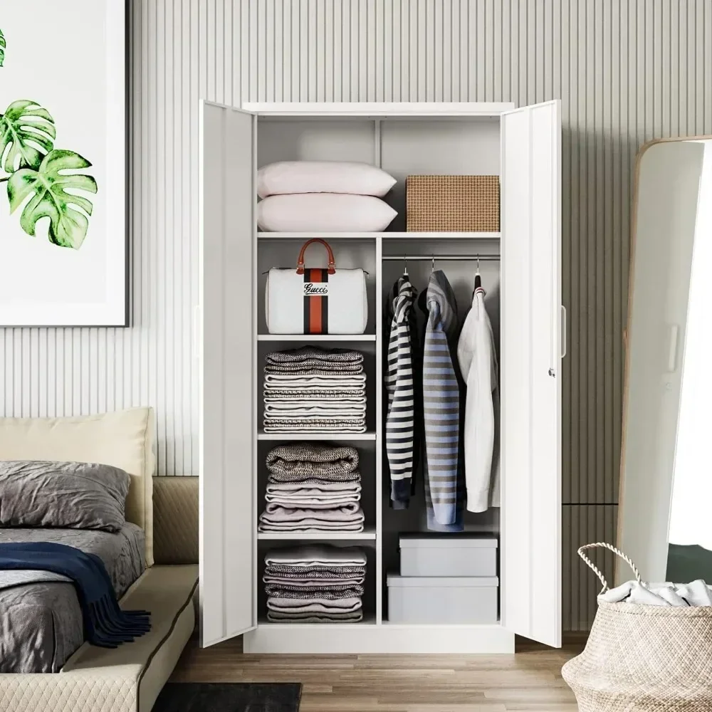 Wardrobe-Closet-with-Lock-Door-with-Lock-Door-White-72-Clothing-Coat ...