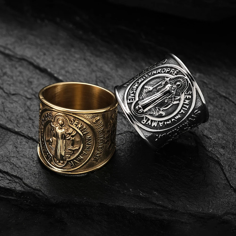 Vintage Catholic Exorcist Holy Signet Ring Punk Stainless Steel Jesus ...