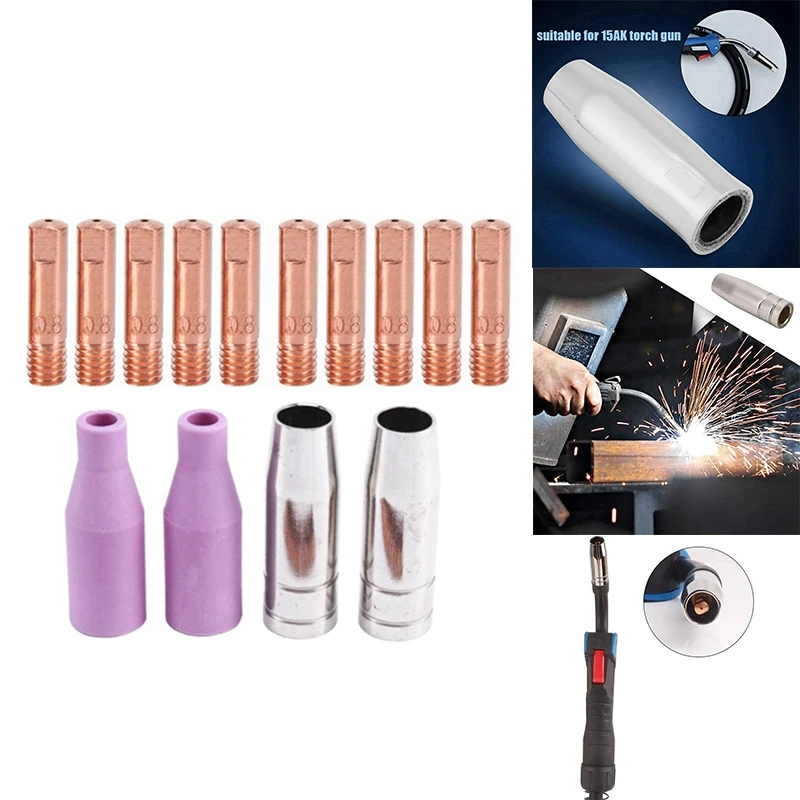 14Pcs AK15 Mig Welding Torch Cap Tip Contact MB15 Ceramic Accessories ...