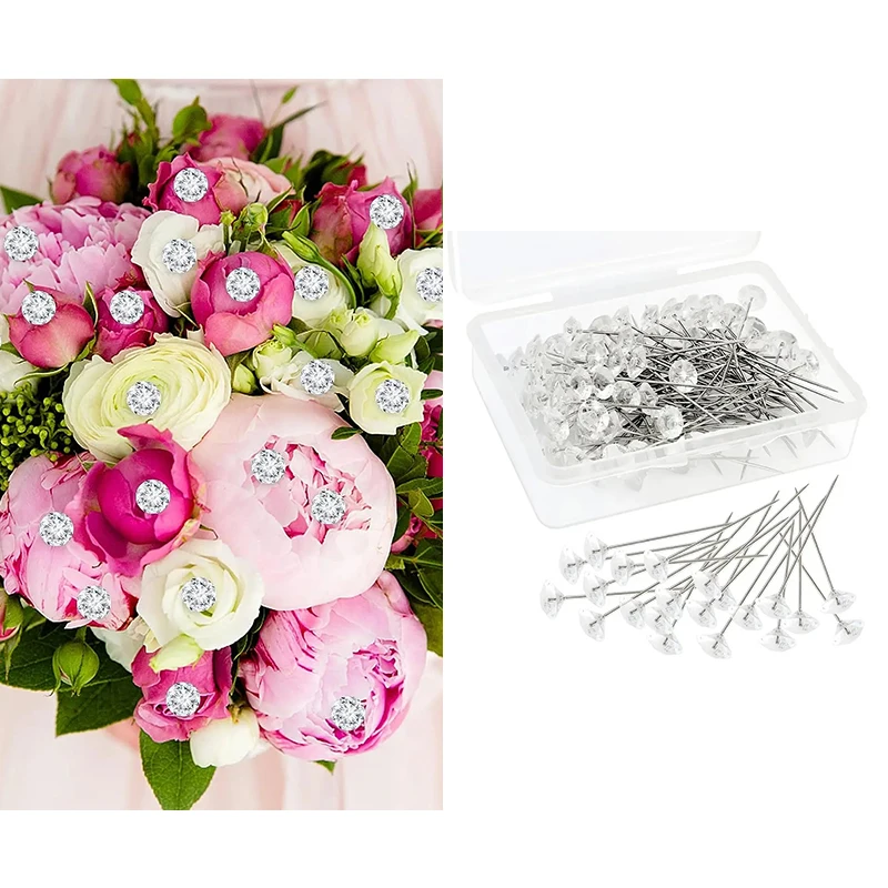 50-100pcs-Diamond-Crystal-Head-Pins-Clear-Acrylic-Flower-Bouquet-Pin ...