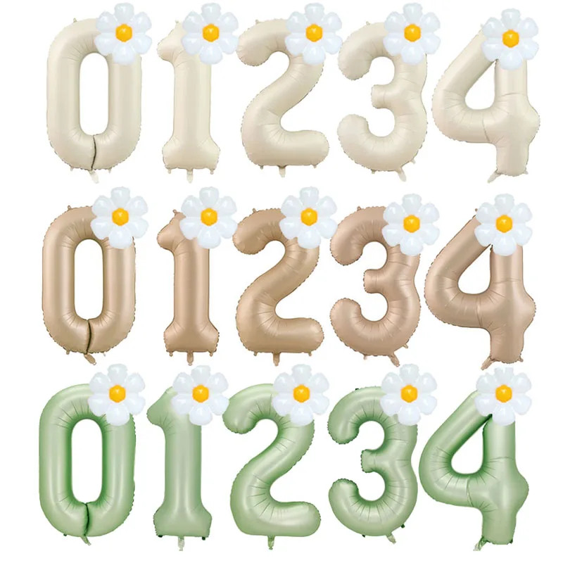 2Pcs-Daisy-Number-Foil-Balloons-Beige-Cream-Number-Balloon-0-9-Birthday ...