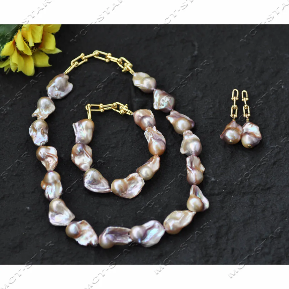 Z14112 SET 2 en 1 28 mm Pavo Real Lavanda Collar de perlas barrocas ...