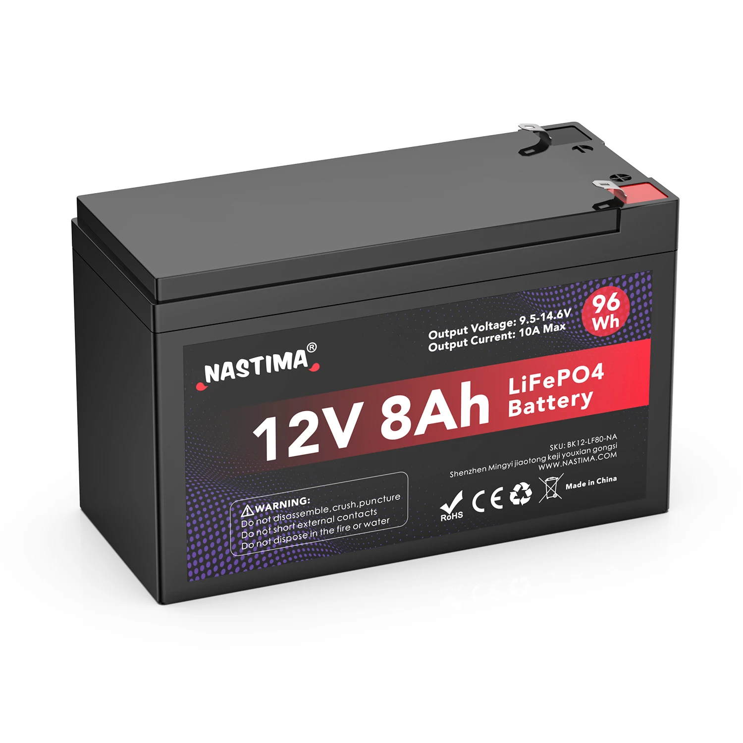 12V 8Ah LiFePO4 Lithium Iron Phosphate Rechargeable Battery With 10A ...