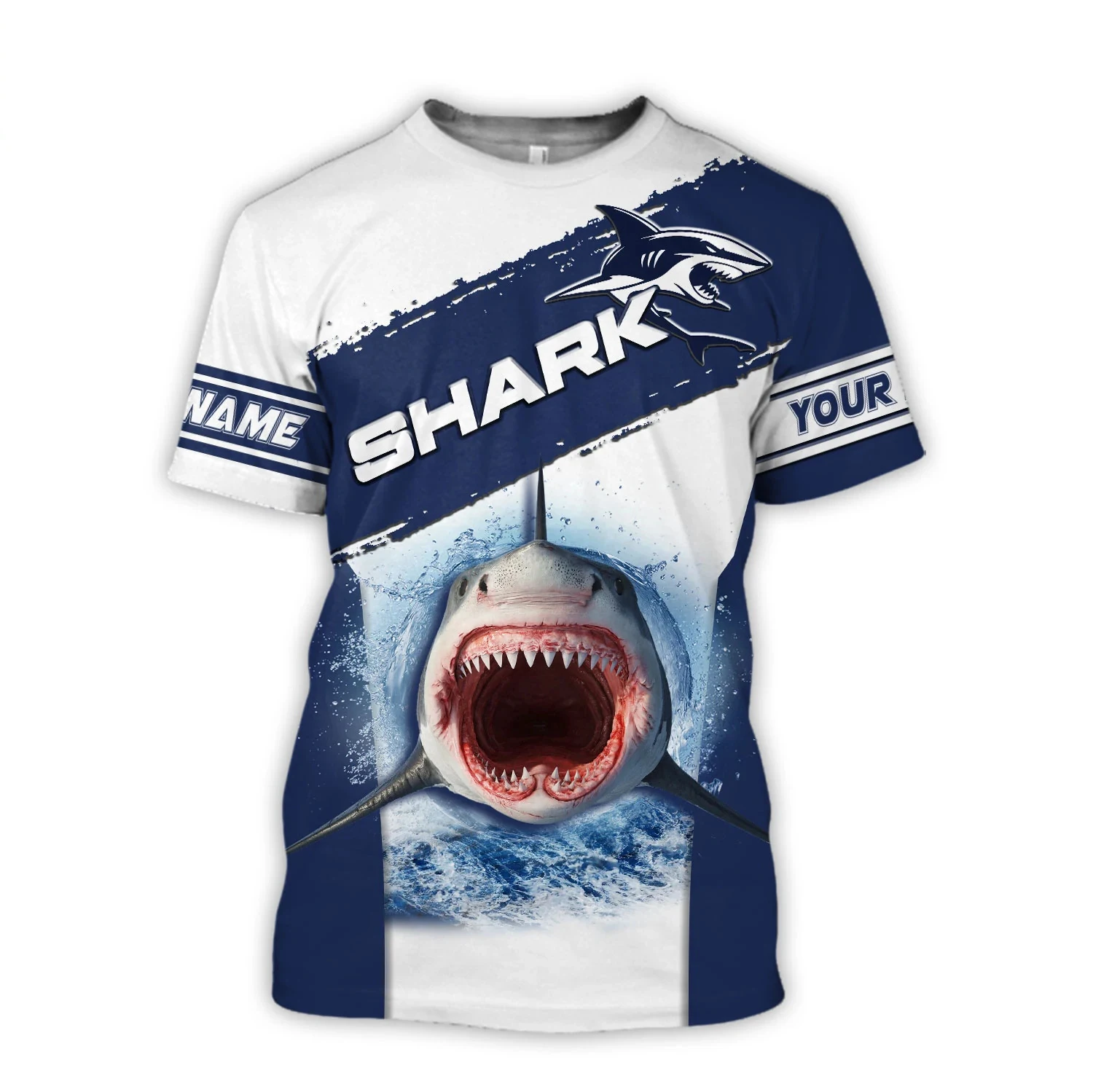 Shark-Printing-T-Shirt-Man-O-Neck-Short-Sleeve-Oversized-Top-Casual-Tee ...