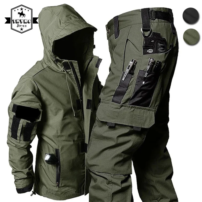 Waterproof-Military-Tactical-Sets-Mens-Thin-Hooded-Multi-Pocket-Wear ...