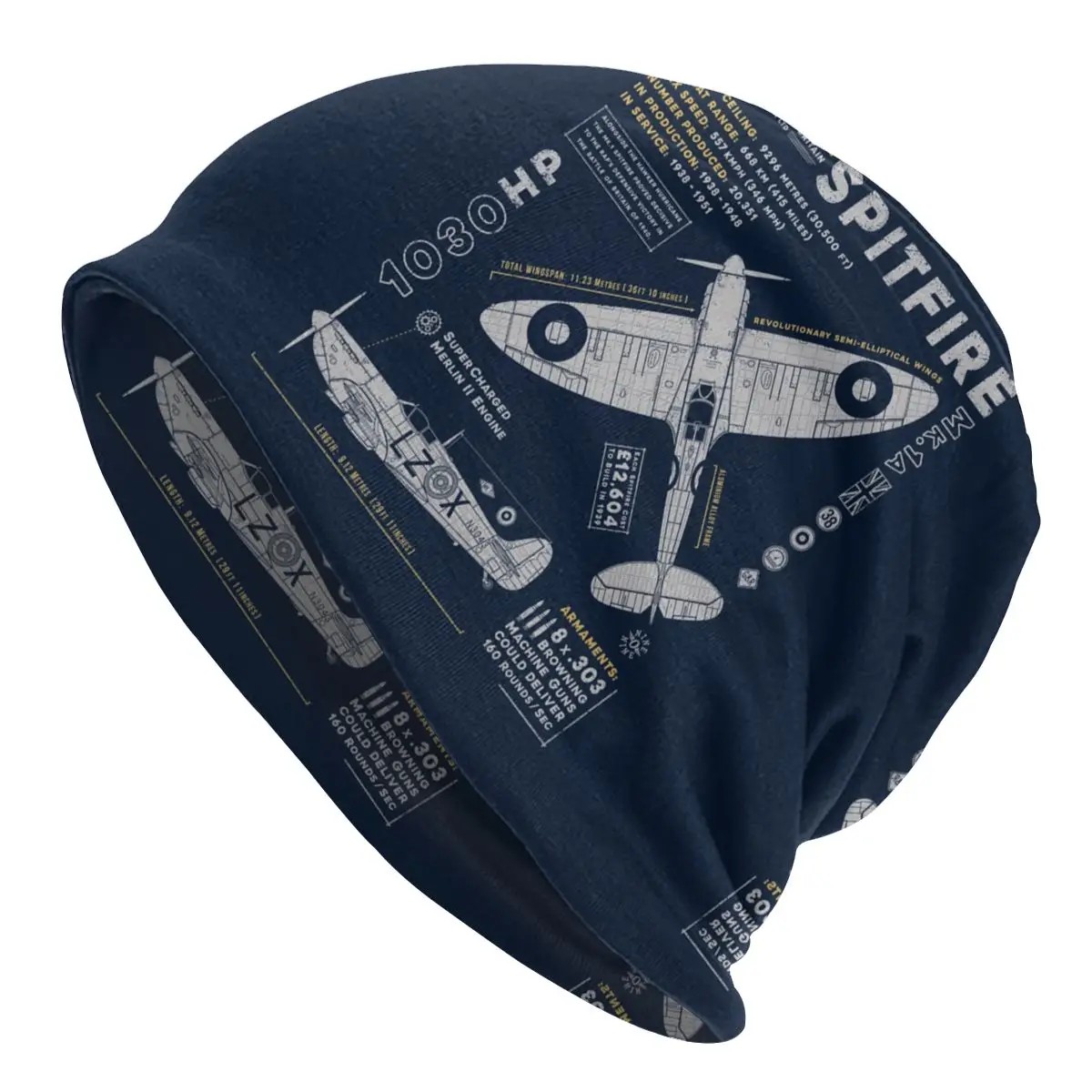 Custom Supermarine Spitfire Bonnet Homme Knitting Hat For Men Warm ...