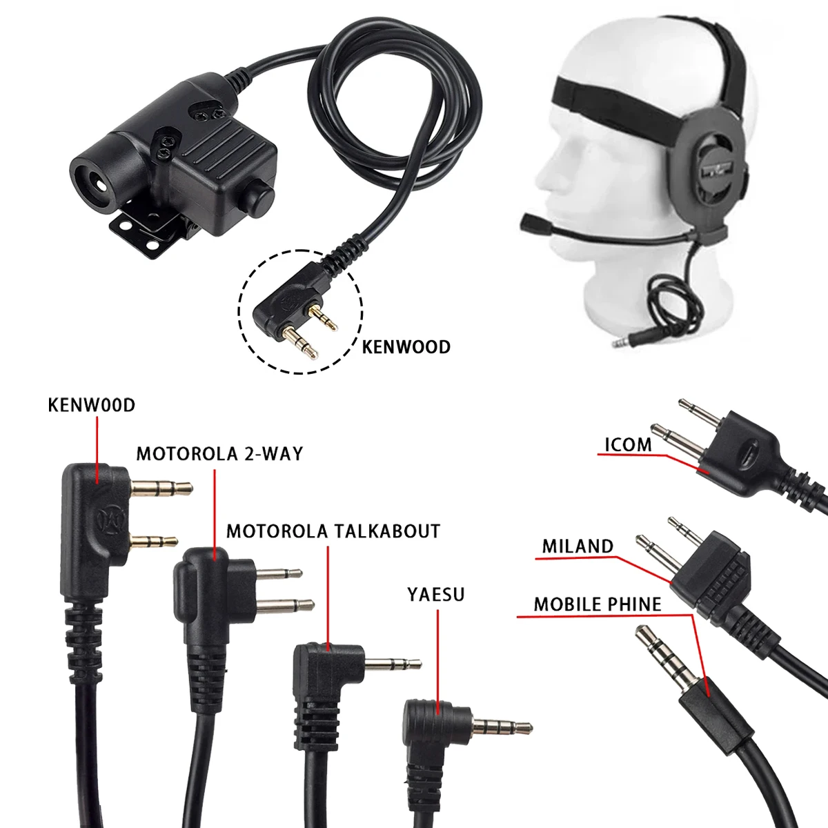 Tactical-PTT-Headset-Compatible-Pin-Connector-Polymer-Structure-Walkie ...