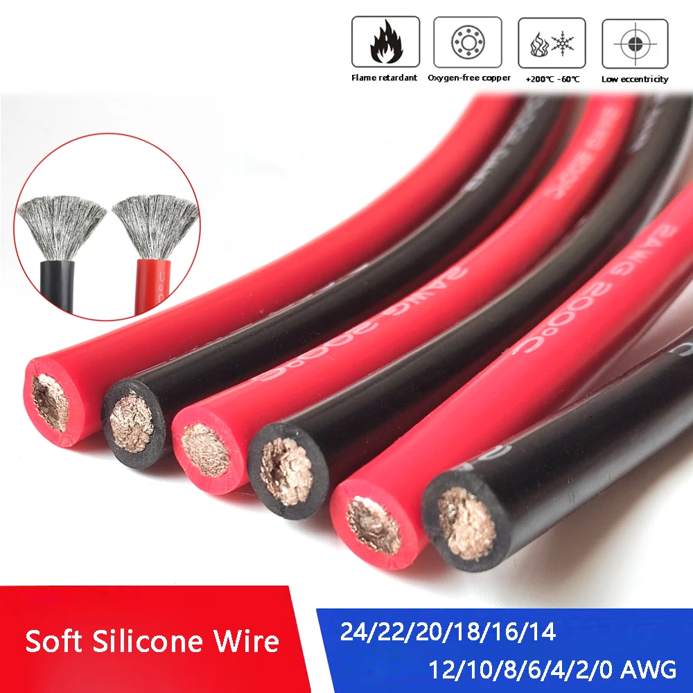 1M Heat-resistant Super Soft Silicone Cable 24 22 20 18 16 14 12 10 8 6 4 2 0 AWG Car Battery ...